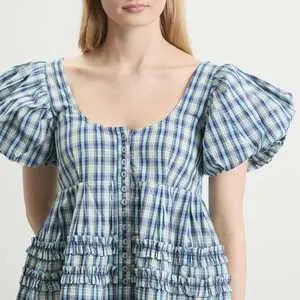 DAMSON MADDER Summer Joy Checkered Puff Sleeve Blouse