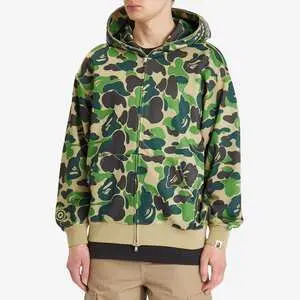 A BATHING APE Abc Camo Rayon Shark Full Zip Hoodie - Green