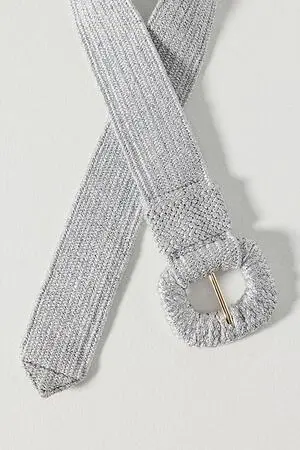 Anthropologie Raffia Stretch Waist Belt - Silver