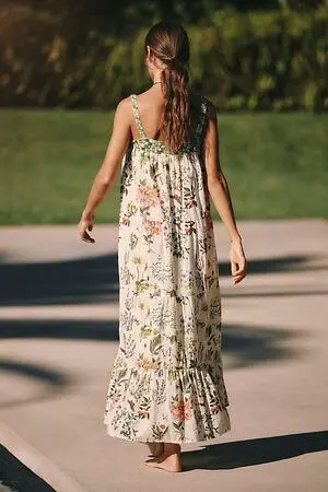 RO'S GARDEN Natasha Square-neck Tiered Maxi Dress