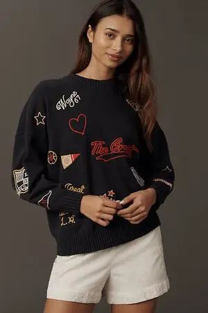 The Great. Embroidered Pullover Sweater - Navy