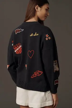 The Great. Embroidered Pullover Sweater - Navy