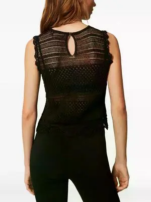 TWINSET Sleeveless Openwork Knit Top With Rhinestones