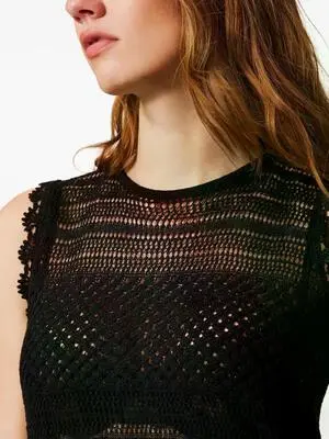 TWINSET Sleeveless Openwork Knit Top With Rhinestones