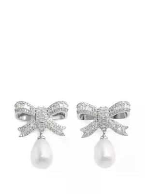 SELF-PORTRAIT Crystal-embellished Bow Earrings - Silver