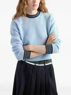 Prada Cashmere Crew Neck Sweater With Striped Cuffs