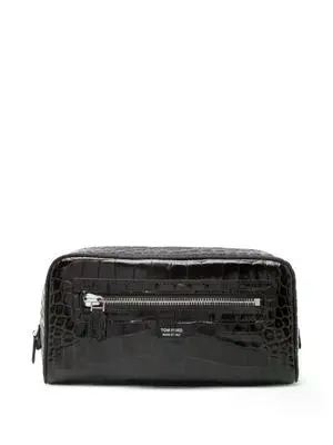 TOM FORD Crocodile-embossed Wash Bag - Brown