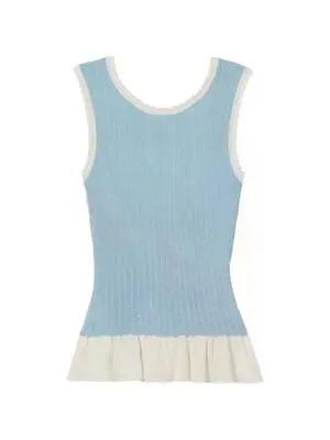 Claudie Pierlot Sleeveless Knit Top With Ruffle Hem - Blue