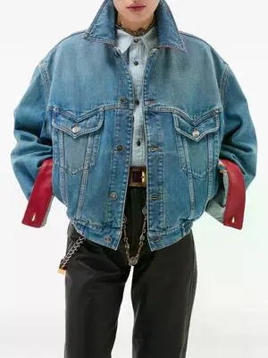 Versace Denim Blouson Jacket With Leather Inserts