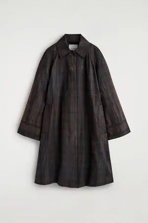 Cos Checked Waxed-cotton Car Coat - Brown