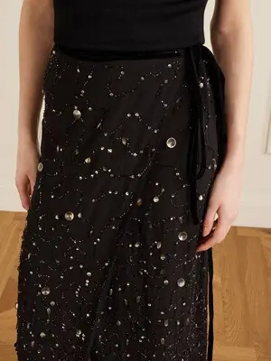 Staud Mer Embellished Chiffon Midi Wrap Skirt