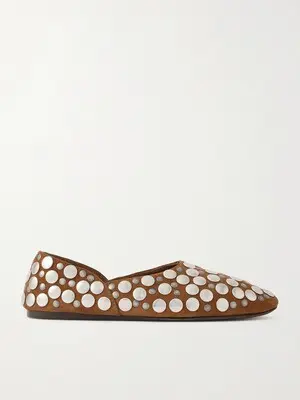Khaite Jane Studded Suede Flats Brown