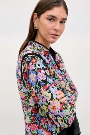 Rixo Lyanne Ikat Bloom Charcoal Top