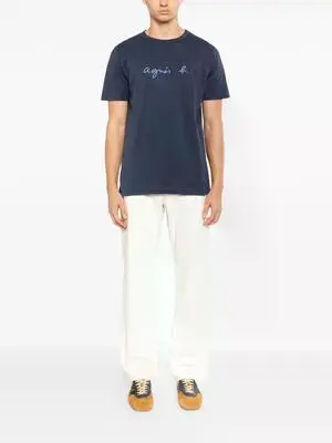 AGNES B. Logo-print Round Neck T-shirt - Blue