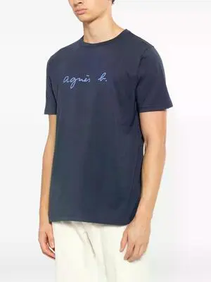 AGNES B. Logo-print Round Neck T-shirt - Blue