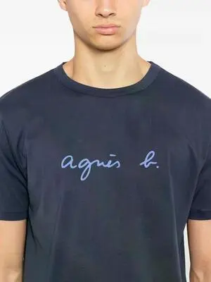 AGNES B. Logo-print Round Neck T-shirt - Blue