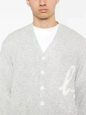 AGNES B. Logo V-neck Cardigan - Grey