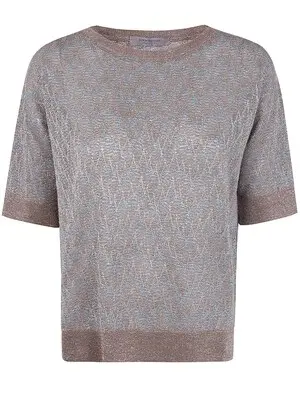 D.exterior Z-line Lux Short Sleeve Sweater - Brown