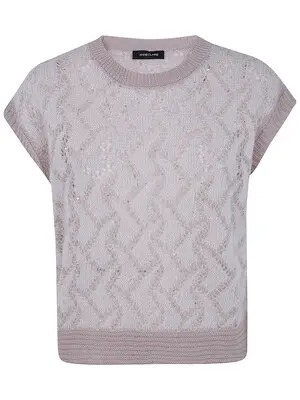 ANNECLAIRE Short Sleeves Round Neck Fine Knit Sweater