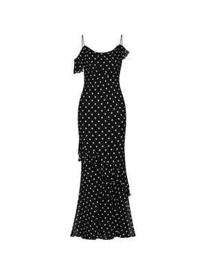 SELF-PORTRAIT Polka Dot Georgette Maxi Dress - Black