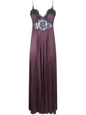 SELF-PORTRAIT Satin Lace Insert Maxi Dress - Brown