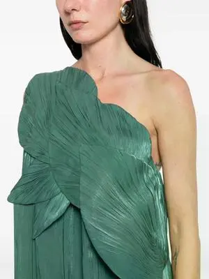 Costarellos One-shoulder Pleated Gown - Green