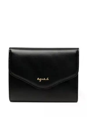 AGNES B. Flap Leather Wallet - Black