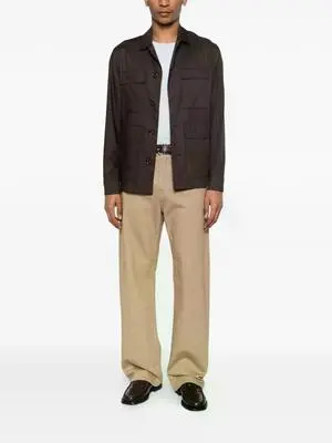 MONTECORE Dark Wool Point Collar Buttoned Pocket Jacket - Brown