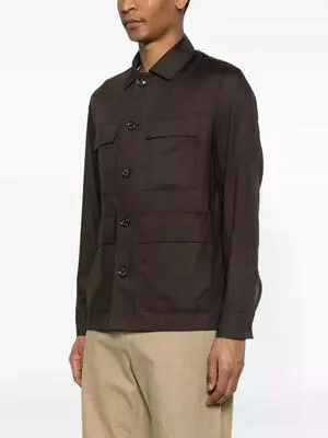 MONTECORE Dark Wool Point Collar Buttoned Pocket Jacket - Brown