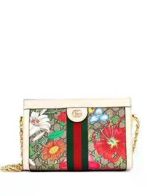 Gucci Ophidia Chain Shoulder Bag Flora Gg Coated Canvas Small - Brown