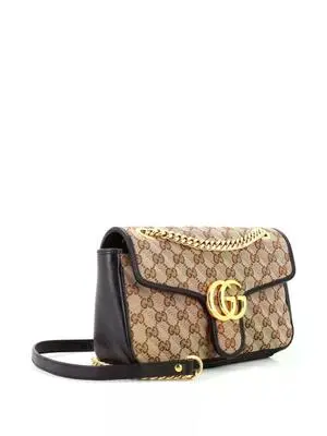 Gucci Gg Marmont Flap Bag With Diagonal Quilted Gg Canvas - Black