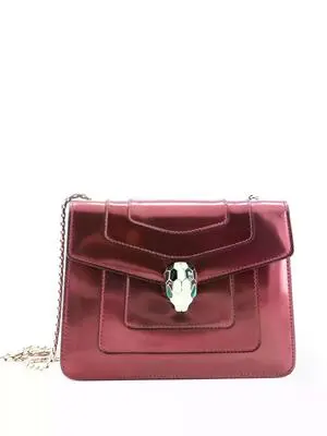 BVLGARI Serpenti Forever Metallic Leather Shoulder Bag - Red