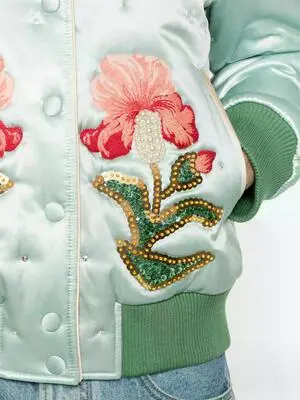 Valentino Garavani Floral Quilted Bomber Jacket - Blue