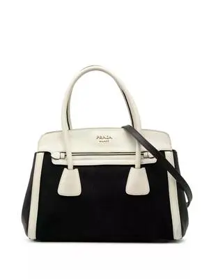 Prada Bicolor Saffiano And Canvas Satchel - Black