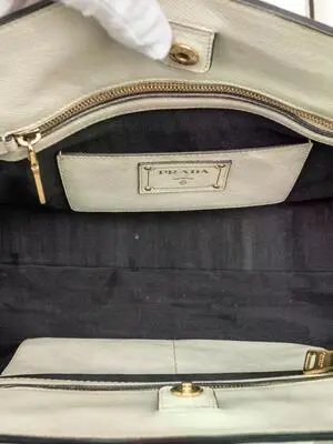 Prada Bicolor Saffiano And Canvas Satchel - Black
