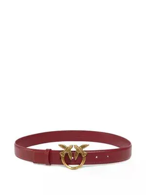 Pinko Love Birds Diamond Cut Buckle Leather Belt Red
