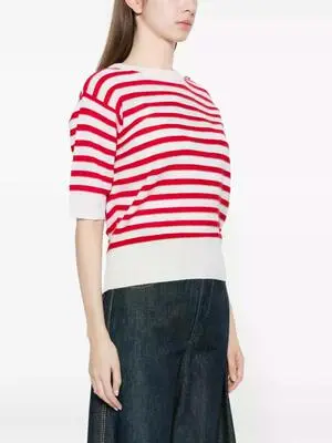 ALLUDE Striped Short-sleeve Top