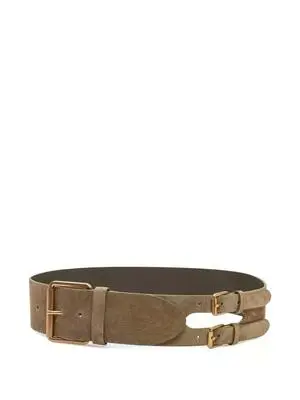 Pinko Suede Effect Leather Belt With Engraved Logo Buckle - Neutrals