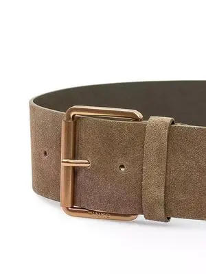 Pinko Suede Effect Leather Belt With Engraved Logo Buckle - Neutrals