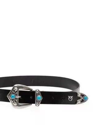 Pinko Embellished Leather Belt With Turquoise Detail