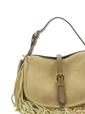 Etro Leather Shoulder Bag With Fringe And Buckle Detail - Neutrals