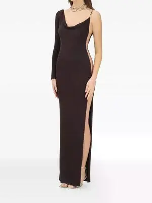Elisabetta Franchi Asymmetrical Long Sleeve Crêpe Jersey Gown