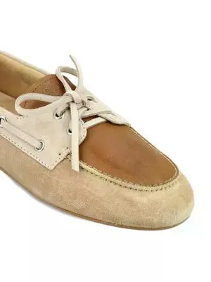 Miu Miu Faded Suede Bow Flat Shoes - Neutrals