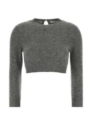 JIL SANDER Cropped Ribbed-knit Sweater - Grey