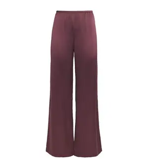 LESET Satin Barb Wide-leg Trousers - Burgundy