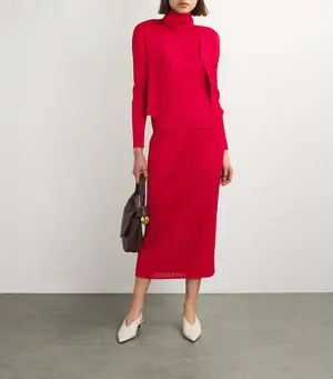 Issey Miyake Basics Pleated Midi Skirt - Red