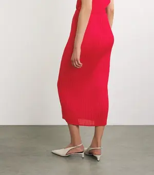 Issey Miyake Basics Pleated Midi Skirt - Red
