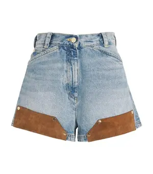 Sandro Suede-trim Denim Shorts