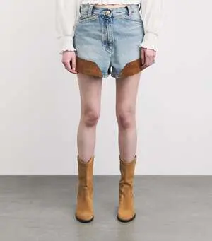 Sandro Suede-trim Denim Shorts