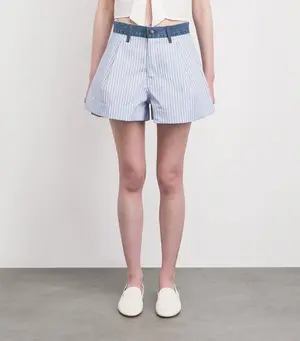 Sandro Poplin Denim-trim Shorts